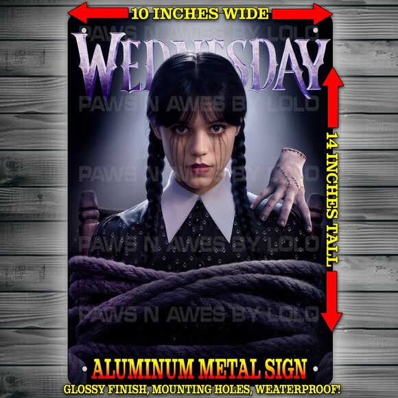 Wall Decor | Wednesday Addams With Thing Glossy Wall Art Metal Sign ...